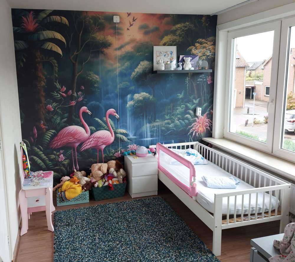 Schemerige Flamingo Eden - Fotobehang