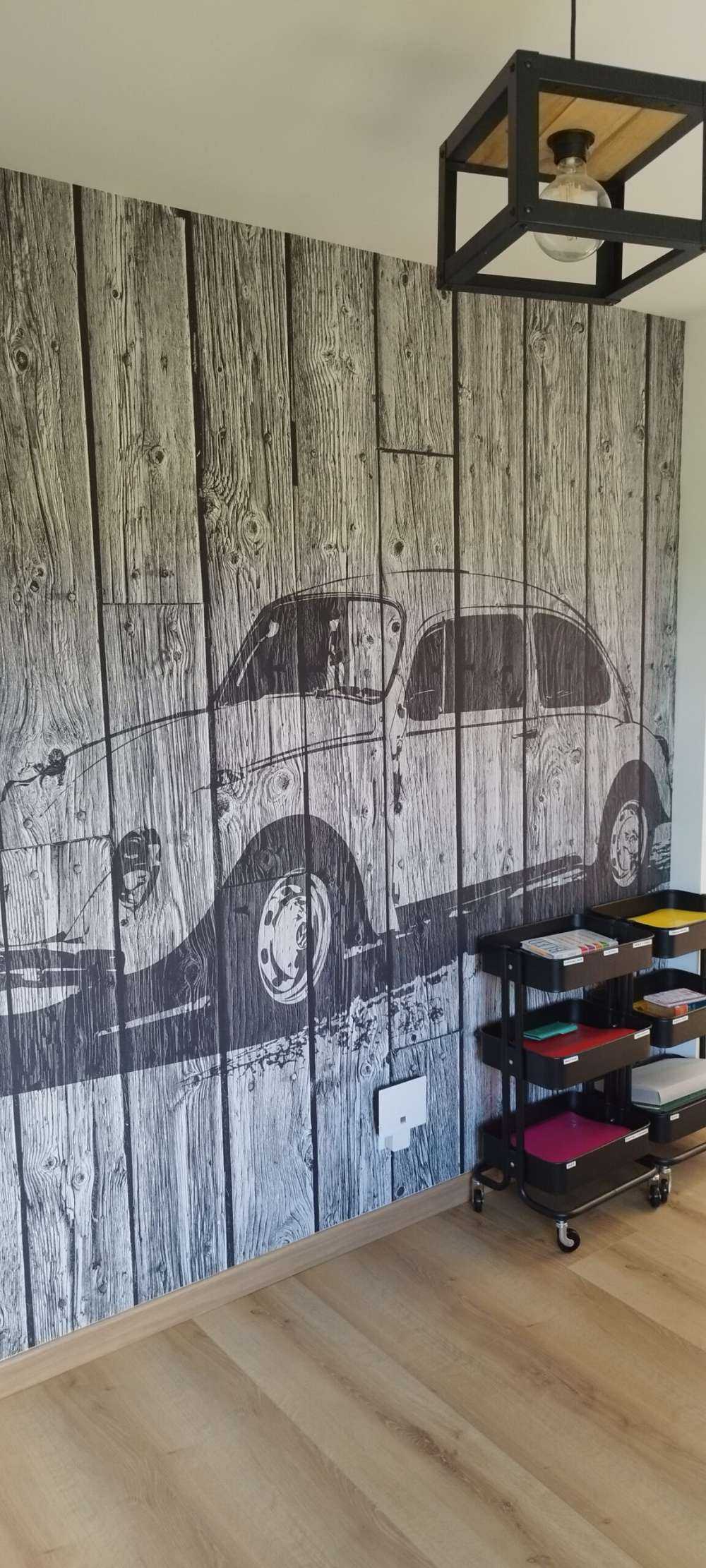 Graffiti Kever op hout - Fotobehang