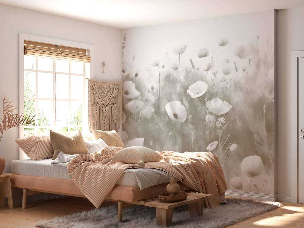 Fotobehang - Wildflower dance - cream - Fotobehang