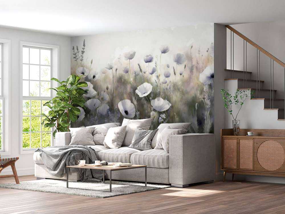 Fotobehang - Wildflower dance - blue - Fotobehang