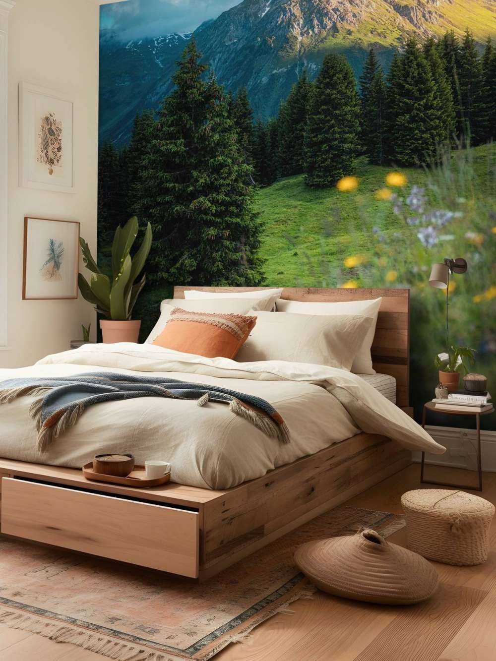 Fotobehang - Bergweide in ochtendnevel - Fotobehang