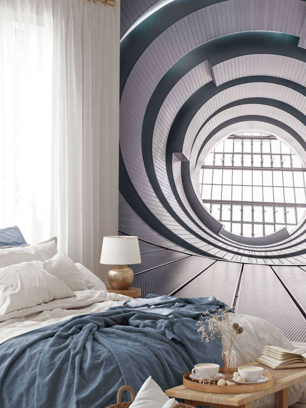 Fotobehang - Spiral staircase inside a modern building - Fotobehang