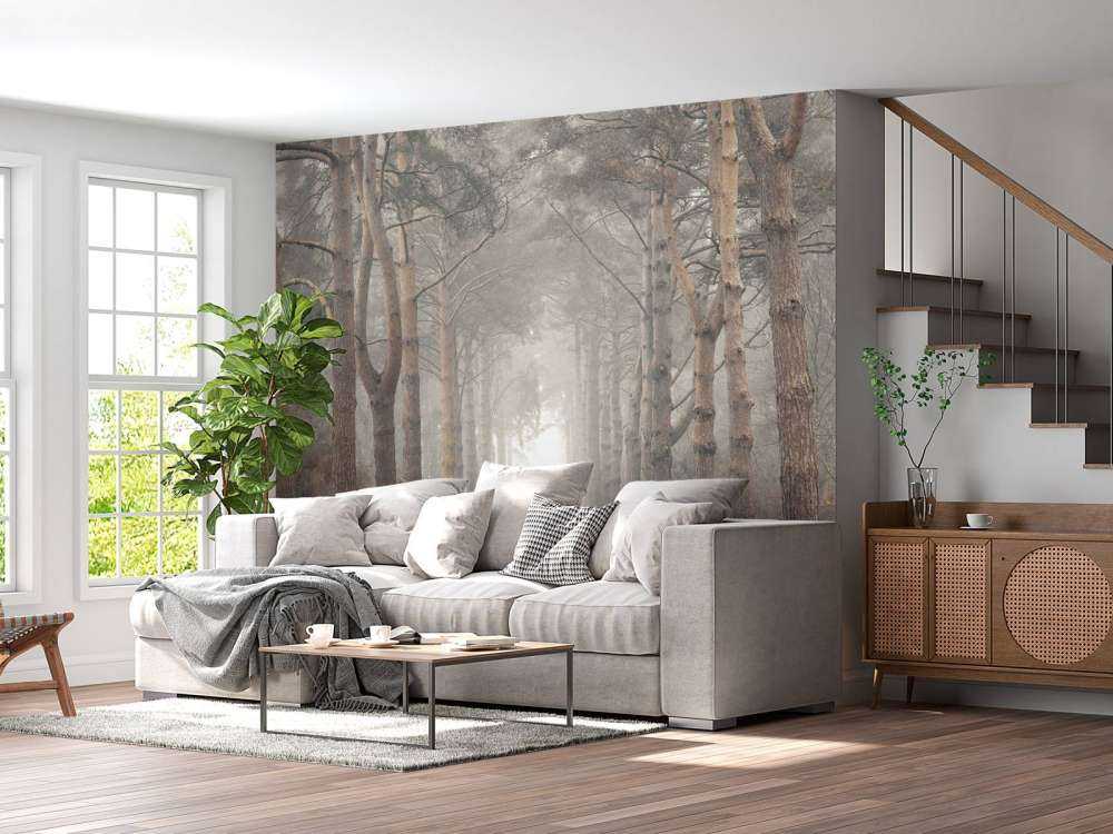 Bos in de mist - Fotobehang