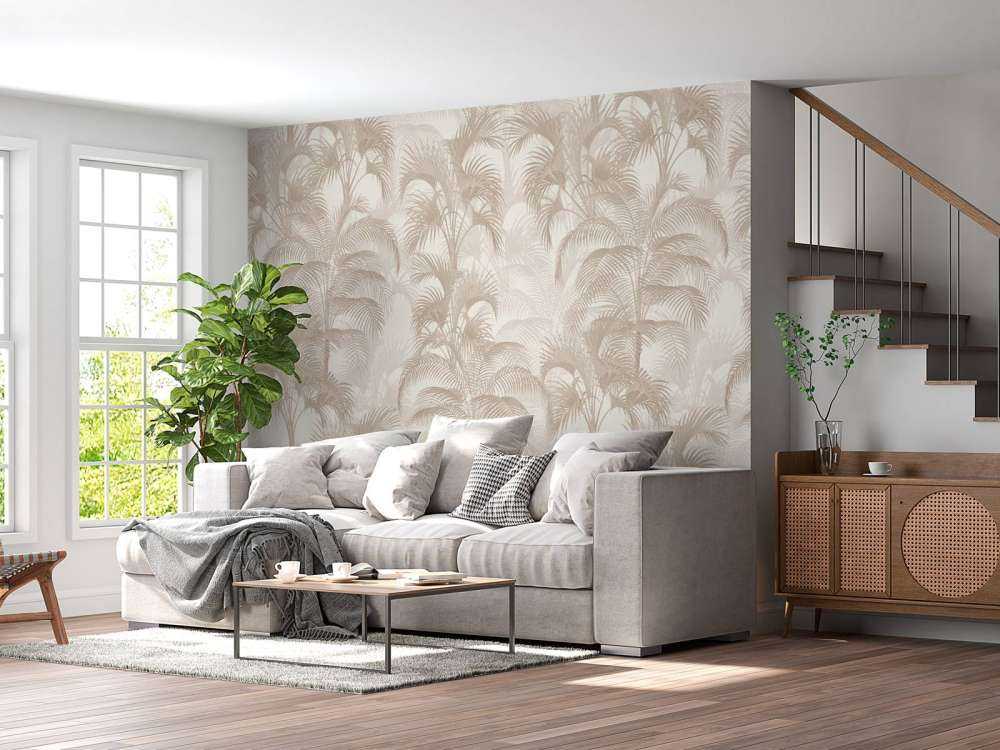 Tropische Vintage Palmen - beige - Fotobehang