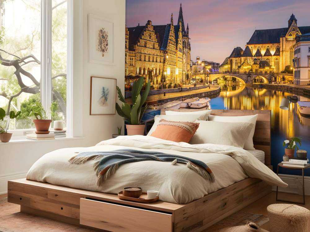 Fotobehang - Leie rivier in Gent - Fotobehang