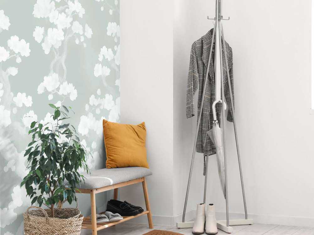 Fotobehang - Wonderful blooming forest - mint green - Fotobehang