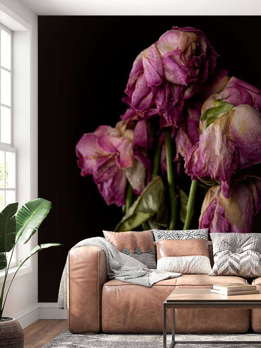 Gedroogde roze rozen - Fotobehang