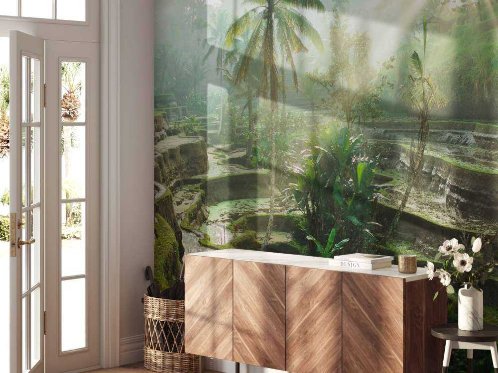 Rijstvelden in de jungle - Fotobehang