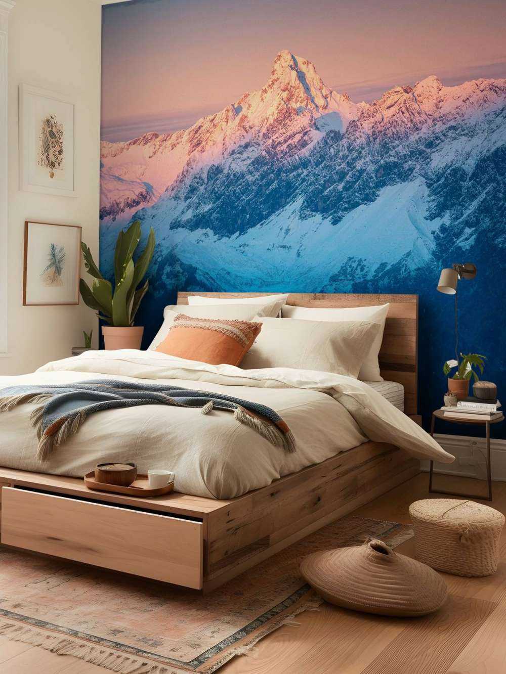 Fotobehang - Avondlicht op besneeuwde bergtop - Fotobehang