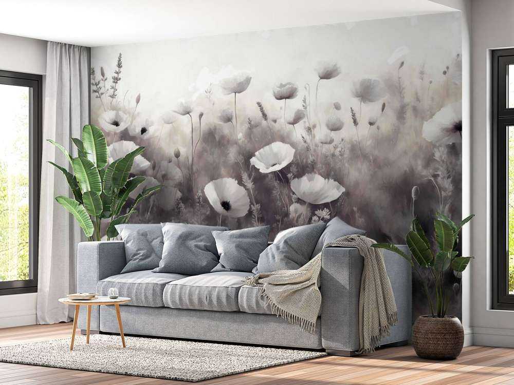 Fotobehang - Wildflower dance - black - Fotobehang