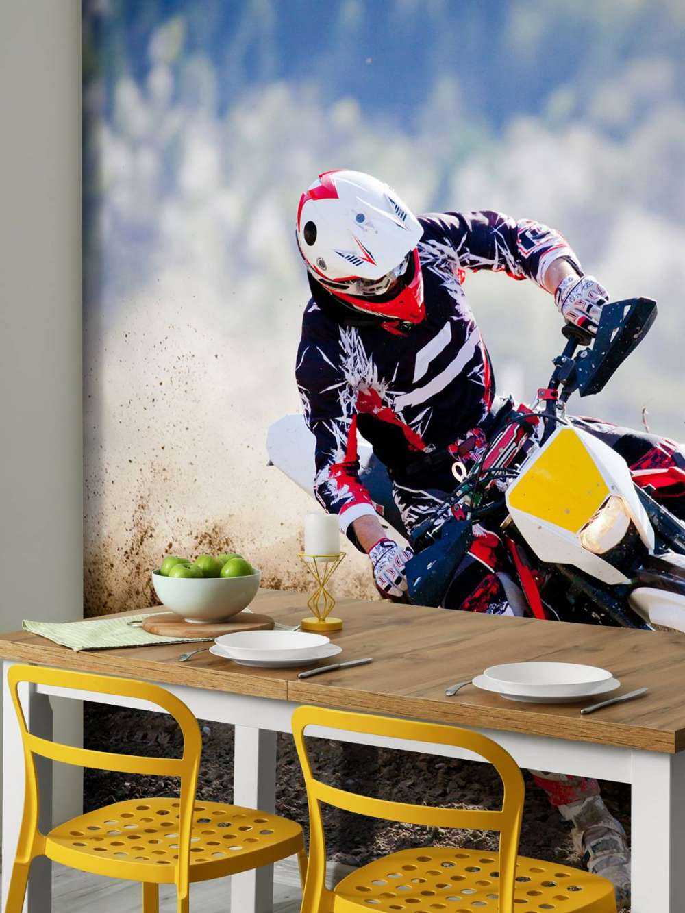 Crossmotor in de bocht - Fotobehang