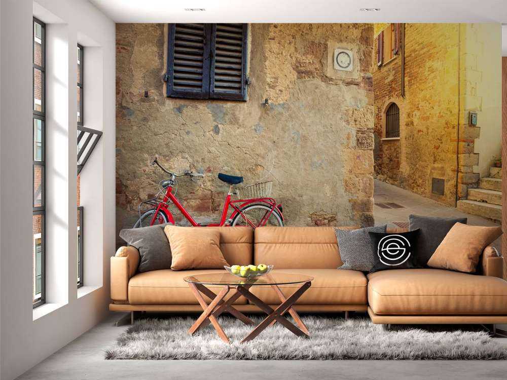 Rode retro fiets - Fotobehang