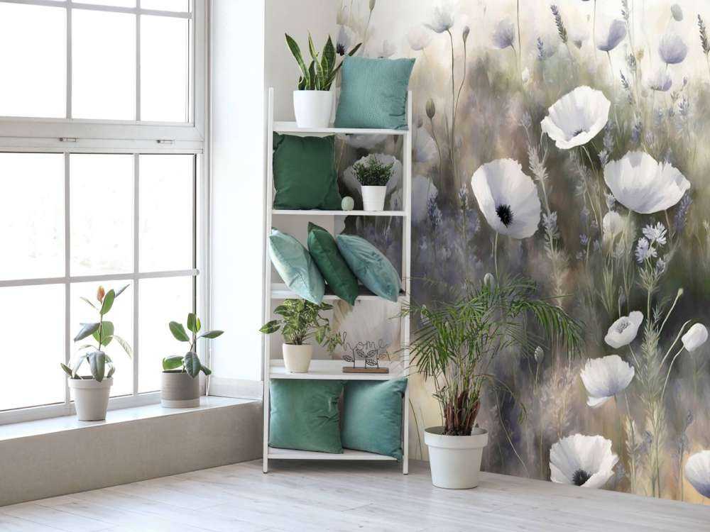 Fotobehang - Wildflower dance - blue - Fotobehang