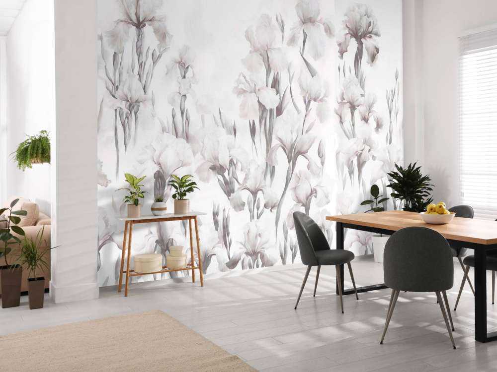 Fotobehang - Irises Dance Seamless Soft Gray - Fotobehang