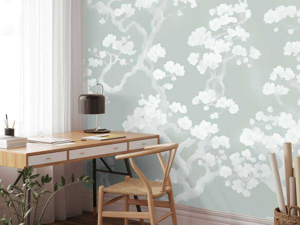 Fotobehang - Wonderful blooming forest - mint green - Fotobehang