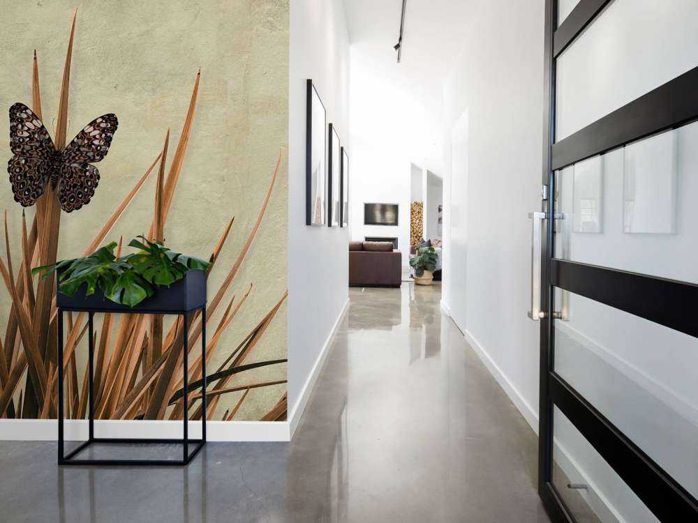 Vlinder bij oude muur - Fotobehang