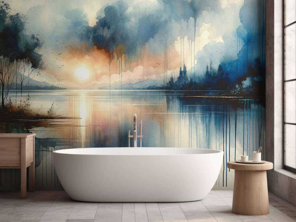 Fotobehang - Watercolor Abstract Lake - Fotobehang