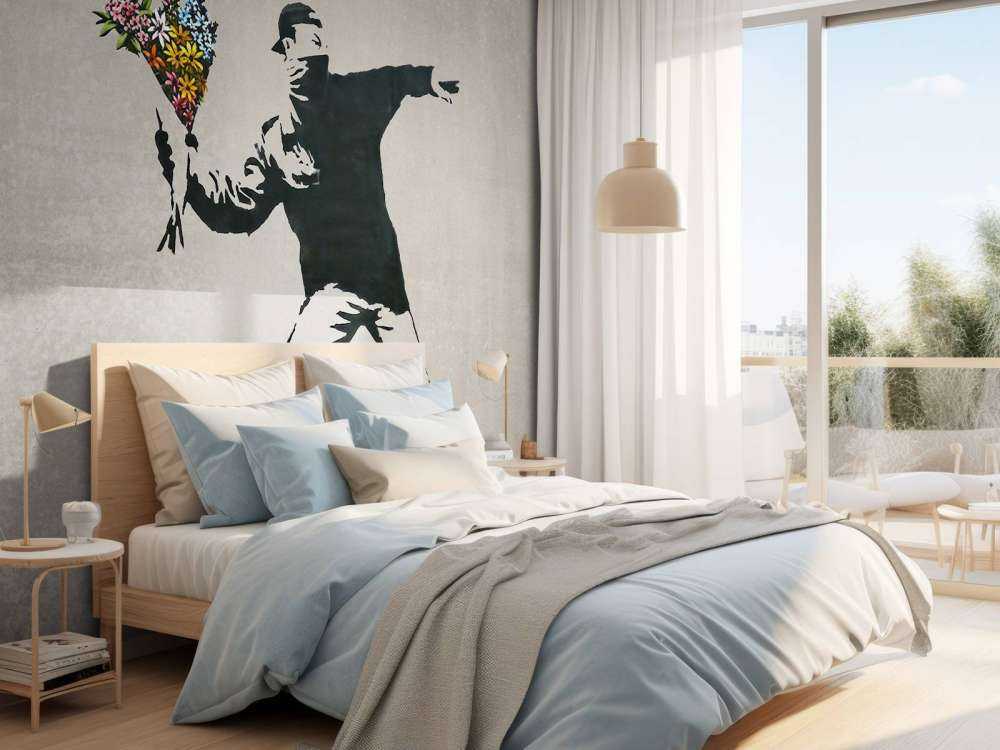 Fotobehang - Banksy - Flower thrower, soft concrete - Fotobehang