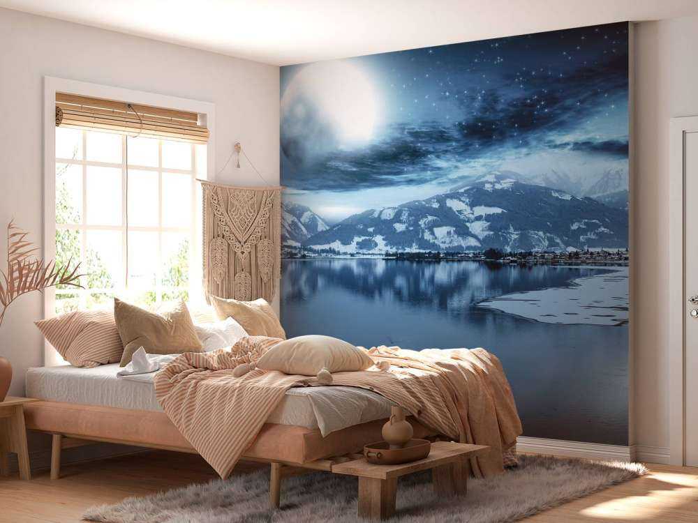 Bevroren meer in de nacht - Fotobehang