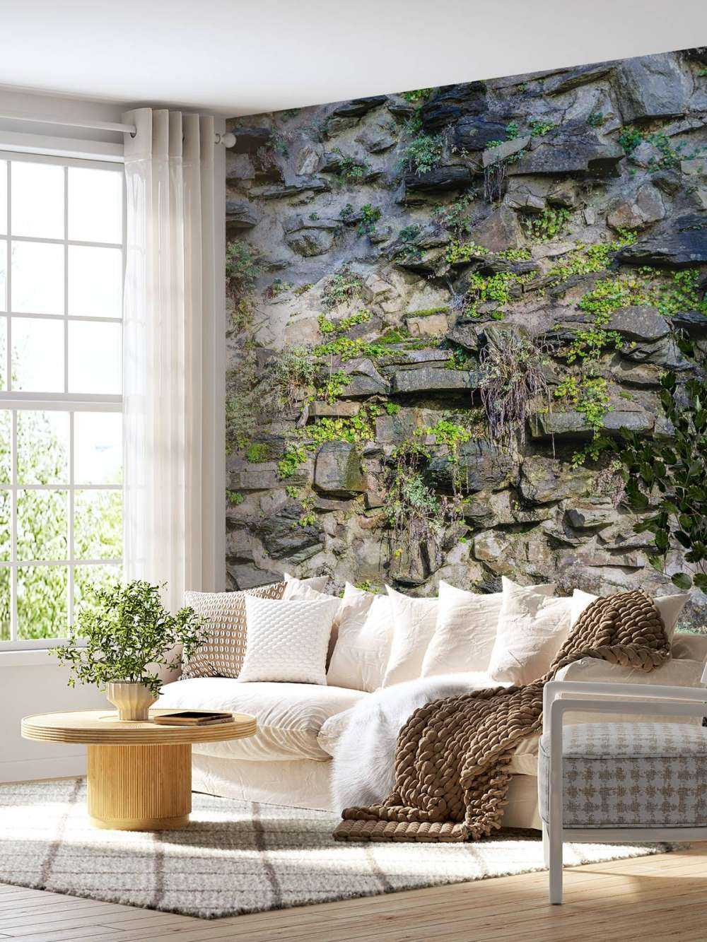 Behang met een begroeide muur - Fotobehang