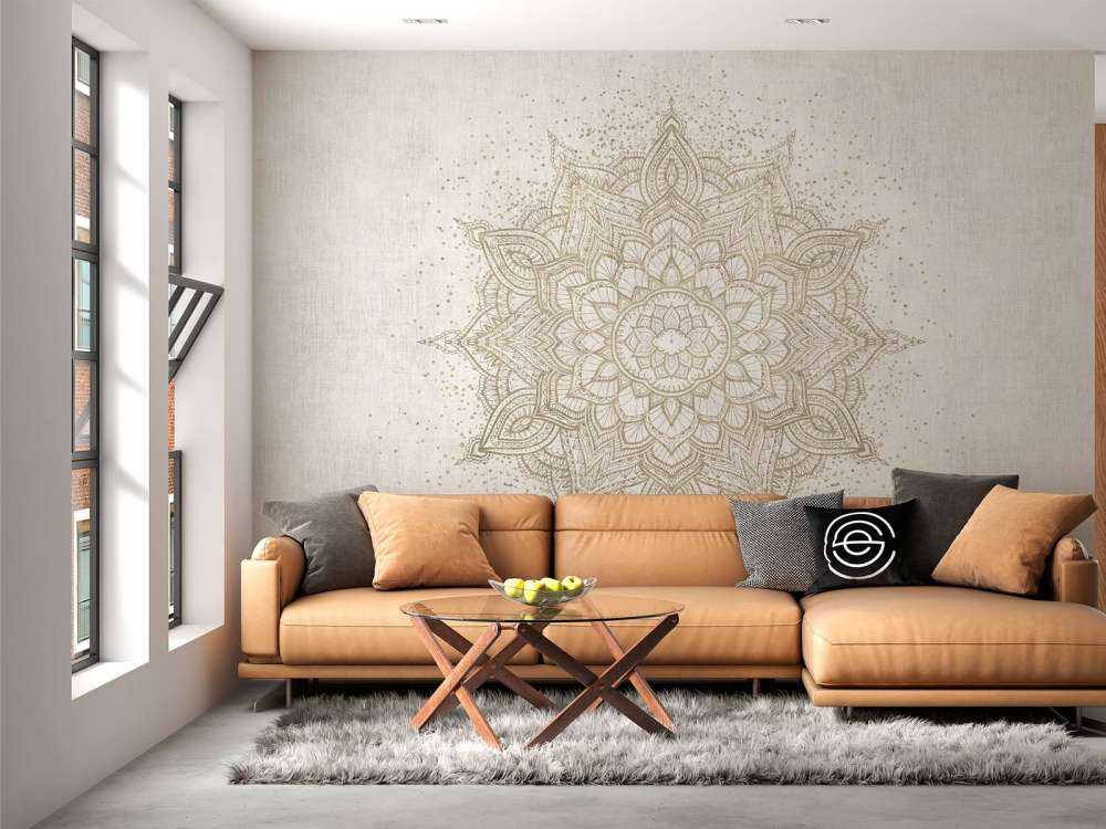 Golden Sparkling Mandala - beige - Fotobehang