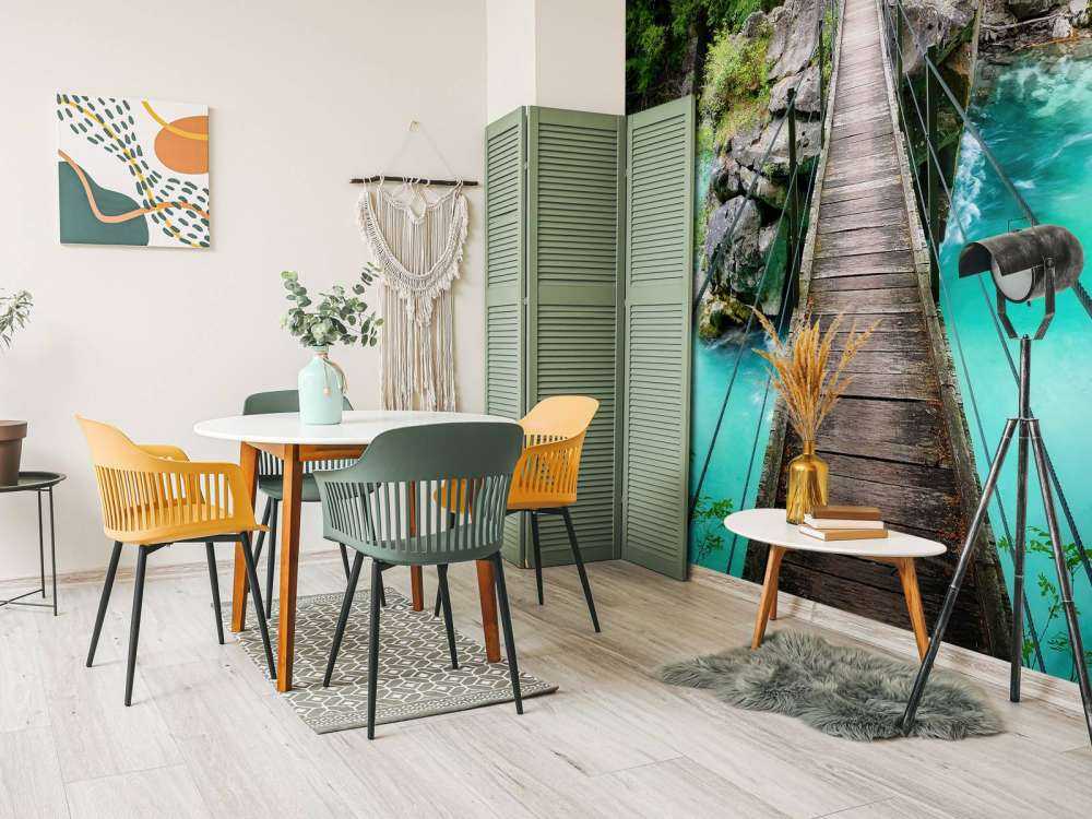 Brug over prachtig blauwe rivier - Fotobehang