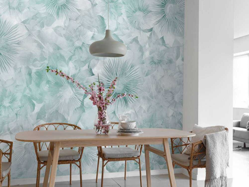 Fotobehang - Botanical Watercolor Elegance Icy Mint - Fotobehang