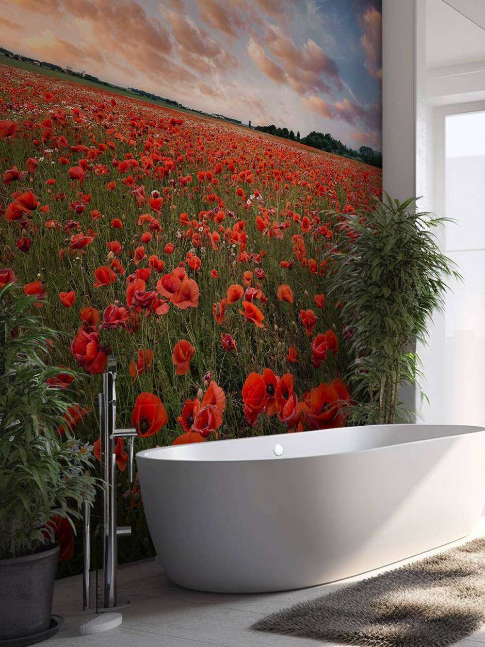 Poppy field in Sweden - Fotobehang