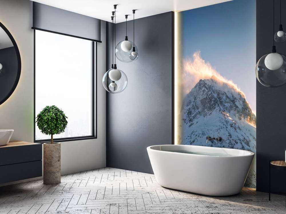 Fotobehang - Bergtop in vurige ochtendgloed - Fotobehang