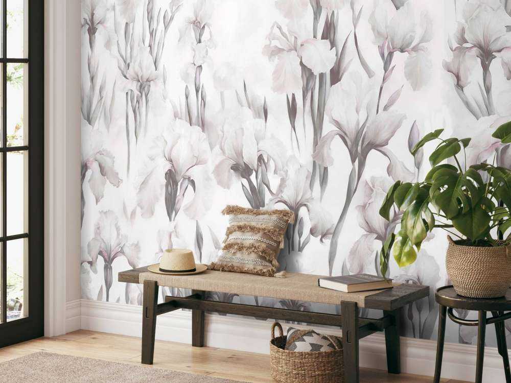 Fotobehang - Irises Dance Seamless Soft Gray - Fotobehang