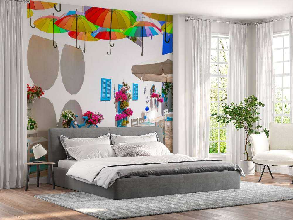 Vintage fiets bij een restaurant - Fotobehang