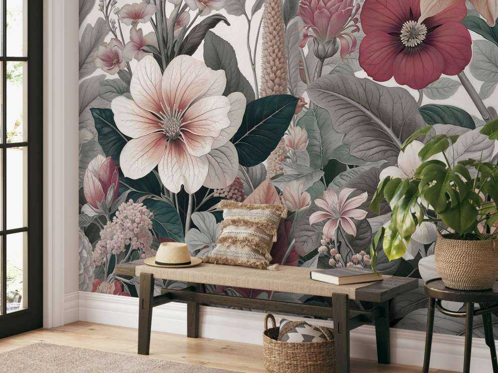 Fotobehang - Artistieke bloemen in zachte aardetinten - Fotobehang