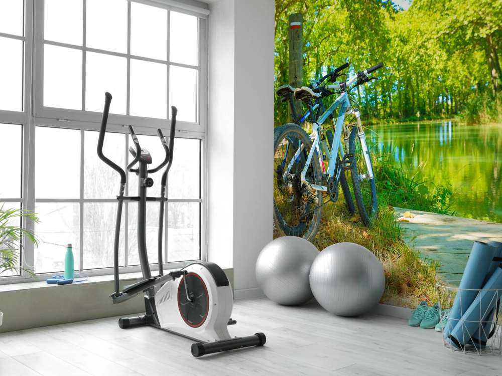 Fietsen bij rivier - Fotobehang