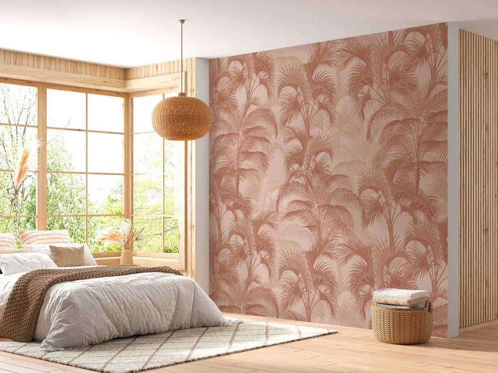 Tropische Vintage Palmen - terracotta - Fotobehang