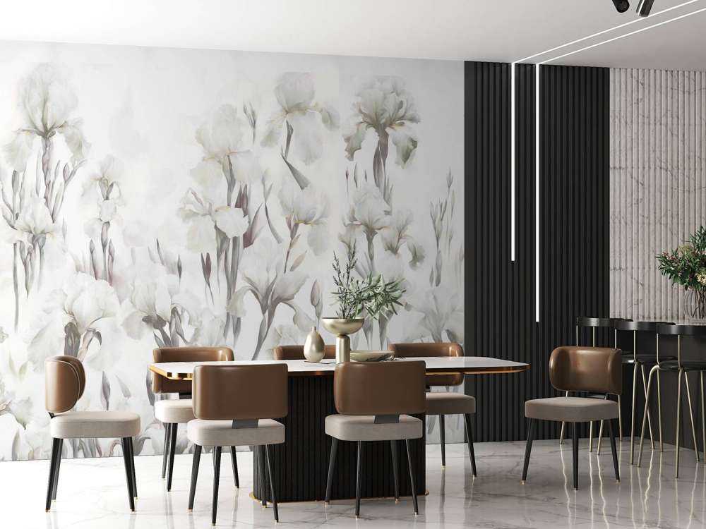 Fotobehang - Irises Dance Seamless Beige - Fotobehang