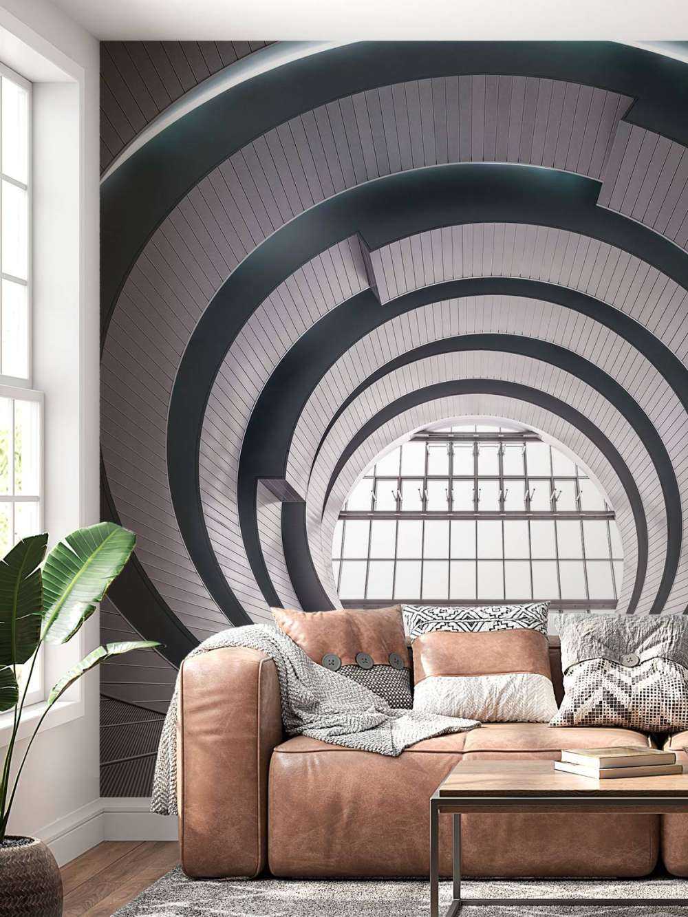 Fotobehang - Spiral staircase inside a modern building - Fotobehang