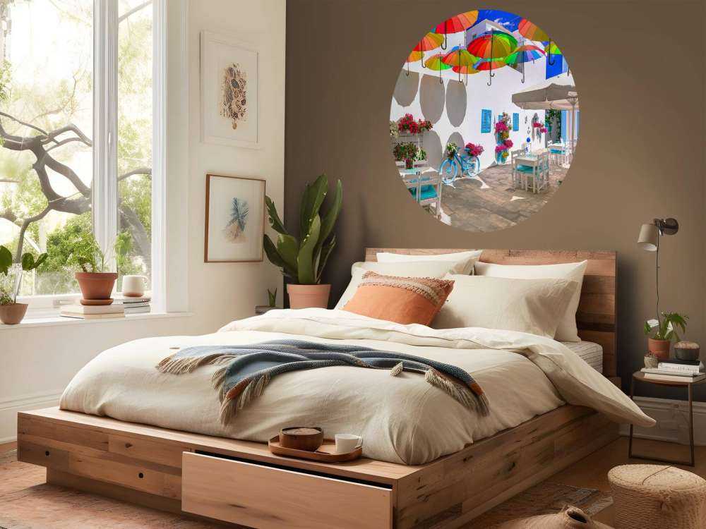 Vintage fiets bij een restaurant - Fotobehang