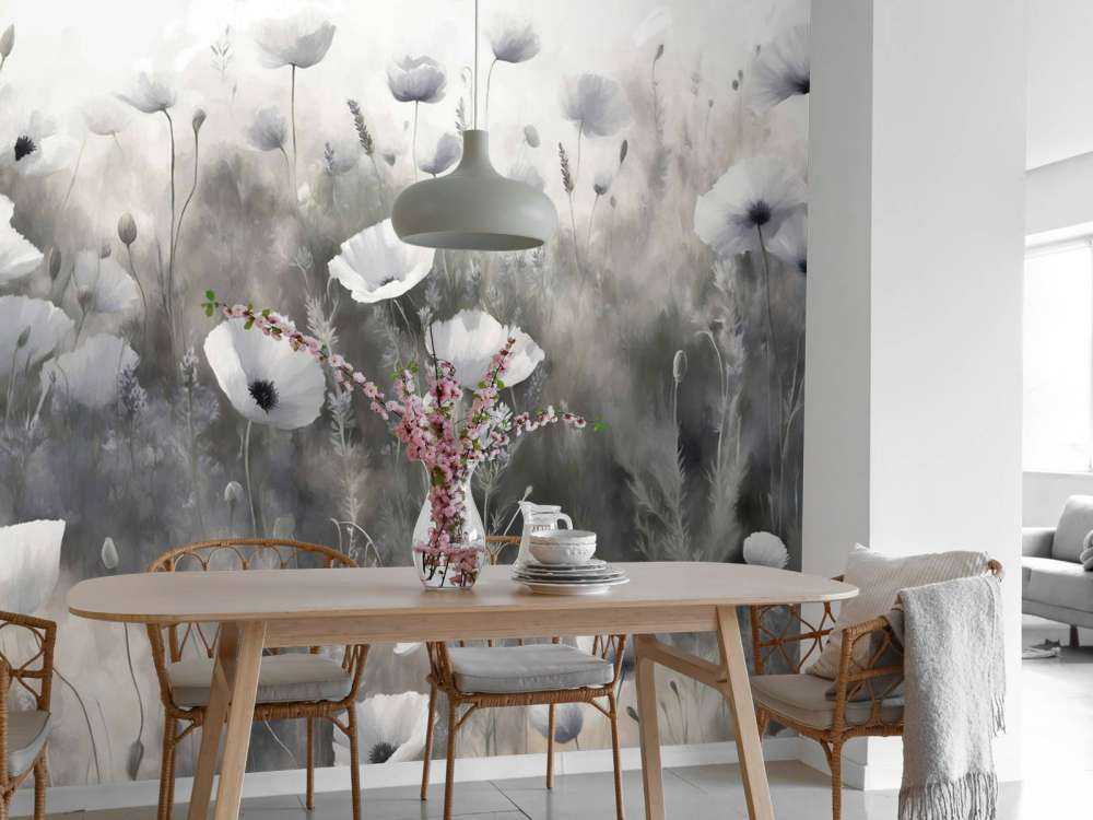 Fotobehang - Wildflower dance - grey - Fotobehang