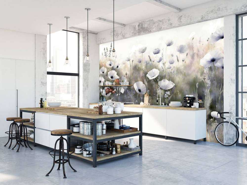 Fotobehang - Wildflower dance - blue - Fotobehang