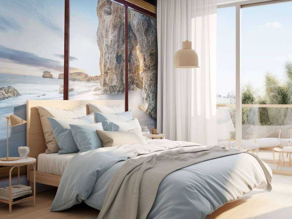 Fotobehang - Zeezicht met rotsachtige inham - Fotobehang