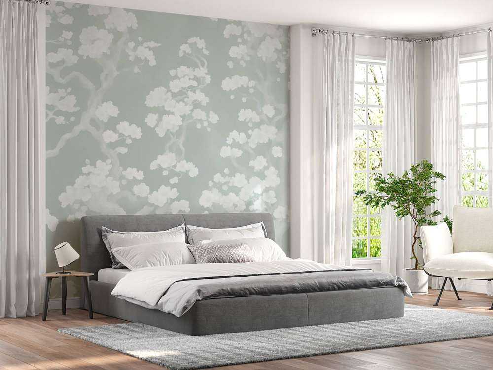 Fotobehang - Wonderful blooming forest - mint green - Fotobehang