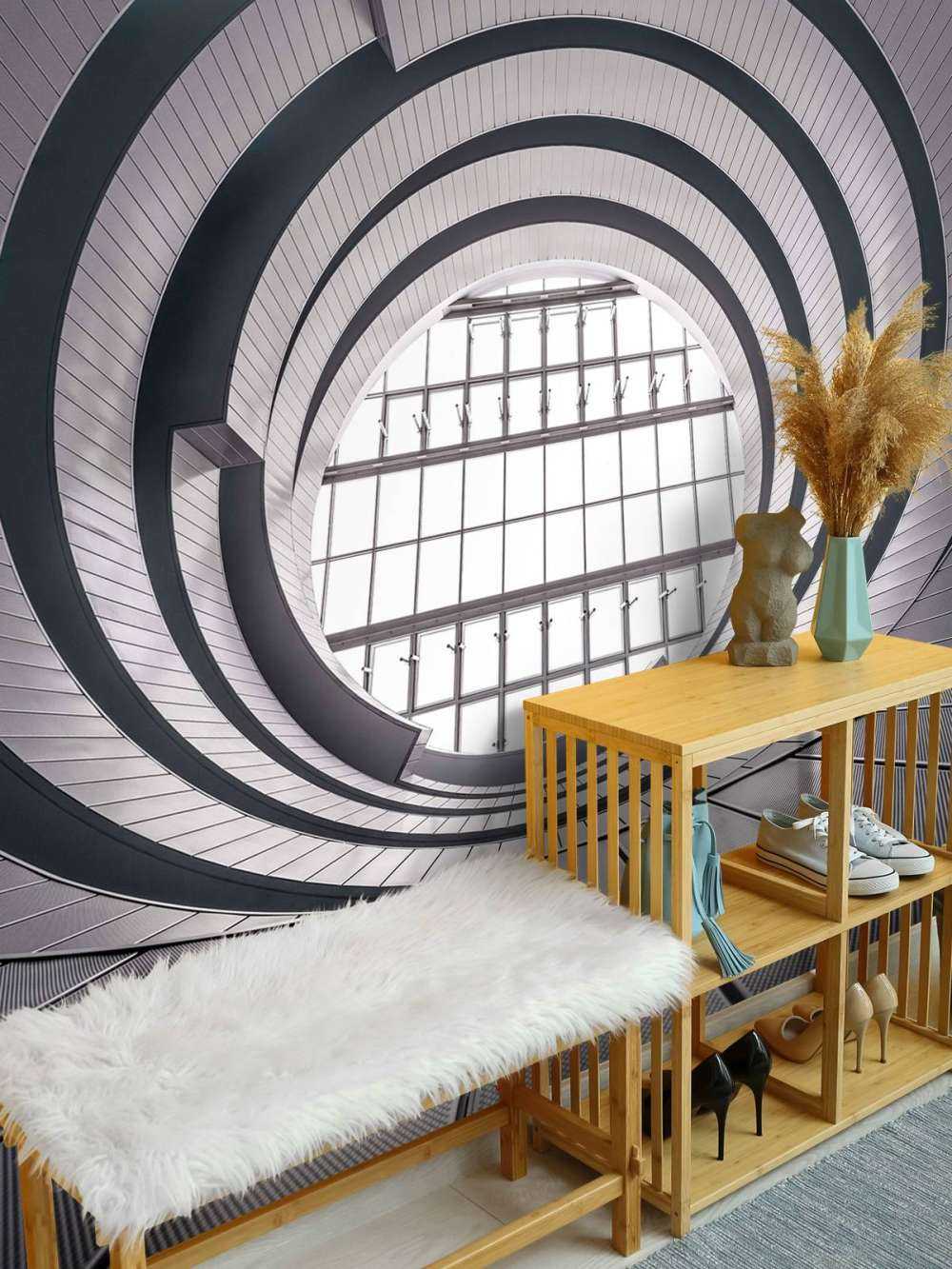 Fotobehang - Spiral staircase inside a modern building - Fotobehang