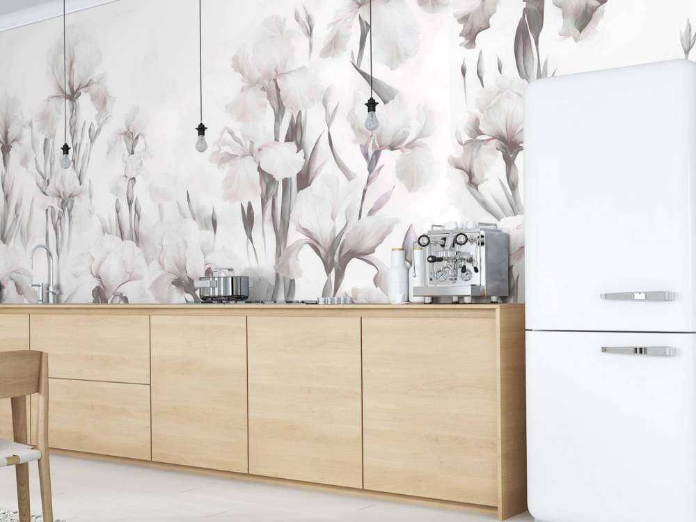 Fotobehang - Irises Dance Seamless Soft Gray - Fotobehang