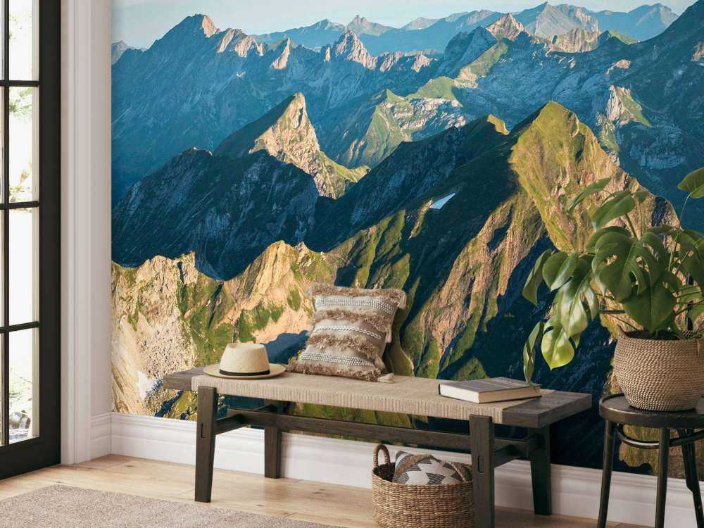 Fotobehang - Zomergloed over bergkam - Fotobehang