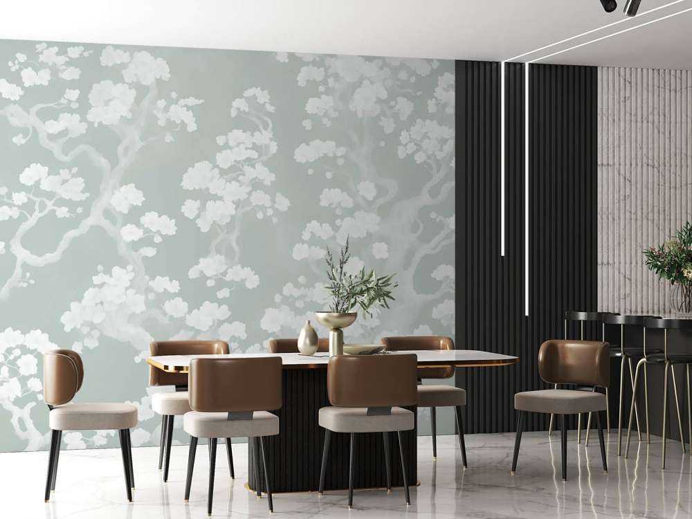 Fotobehang - Wonderful blooming forest - mint green - Fotobehang