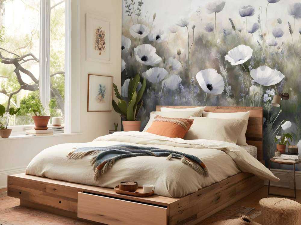 Fotobehang - Wildflower dance - blue - Fotobehang