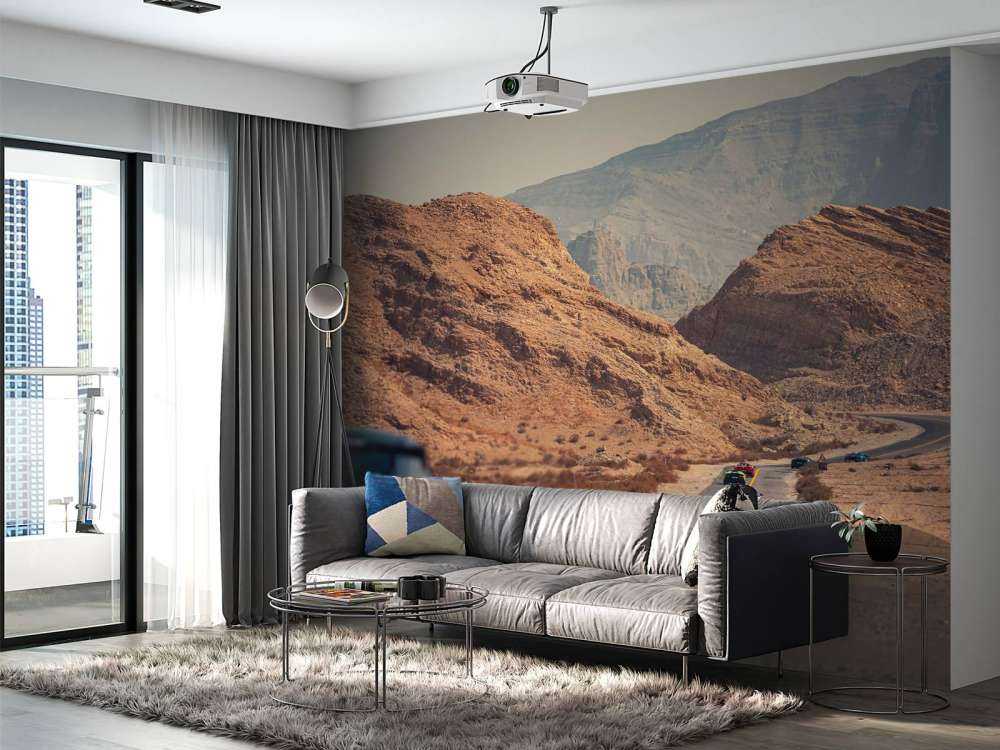 Fotobehang - Supercars door de woestijn - Fotobehang