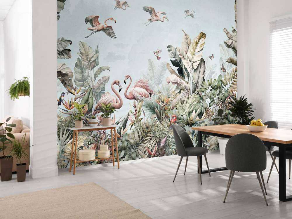 Flamingo Flora Ballet - Fotobehang