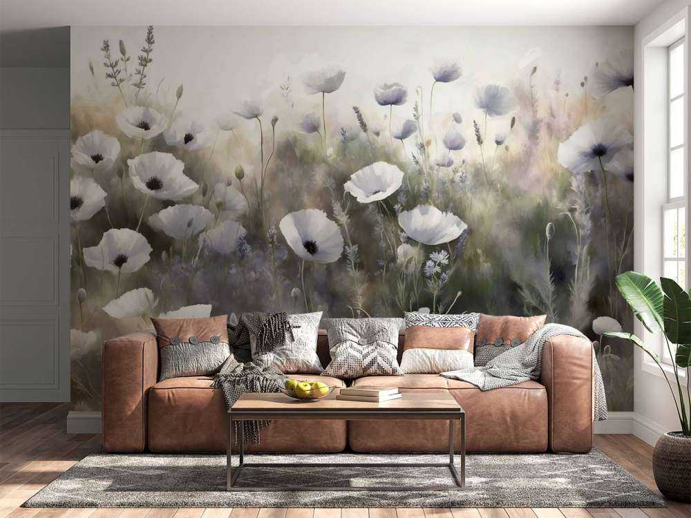 Fotobehang - Wildflower dance - blue - Fotobehang